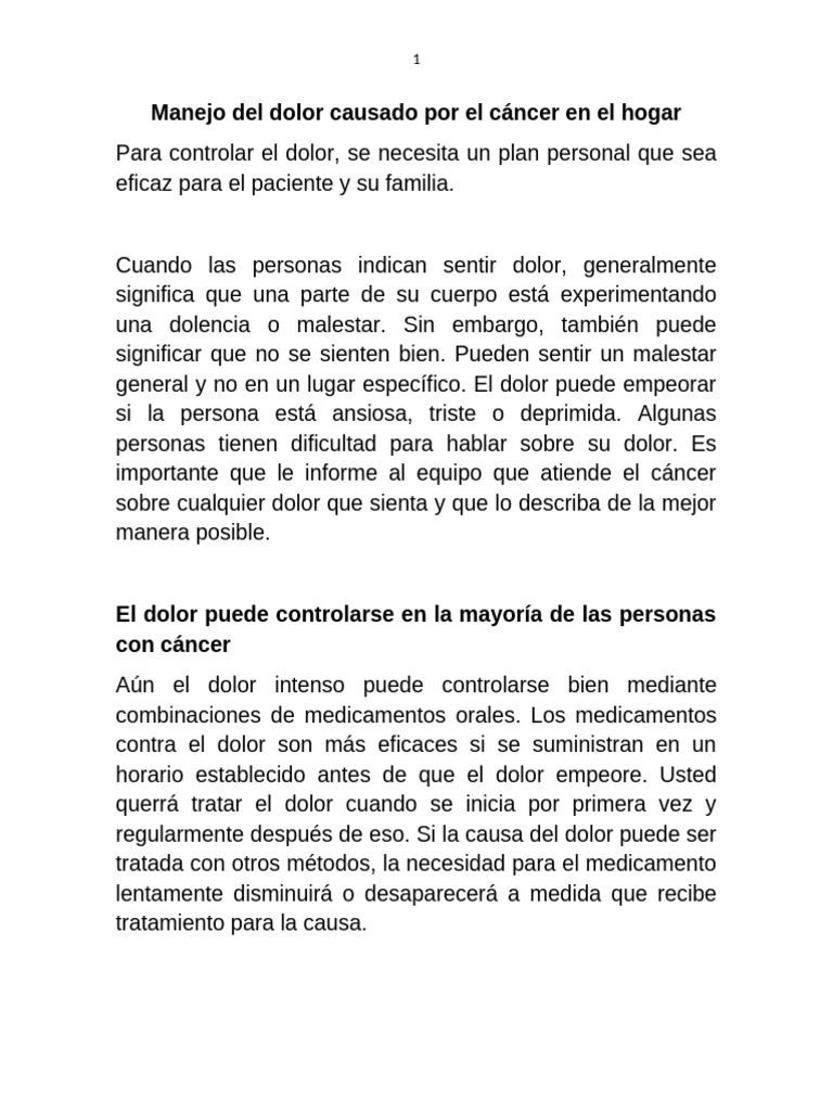 Manejo Del Dolor Causado Por El Cáncer en El Hogar | PDF | Medicamentos ...