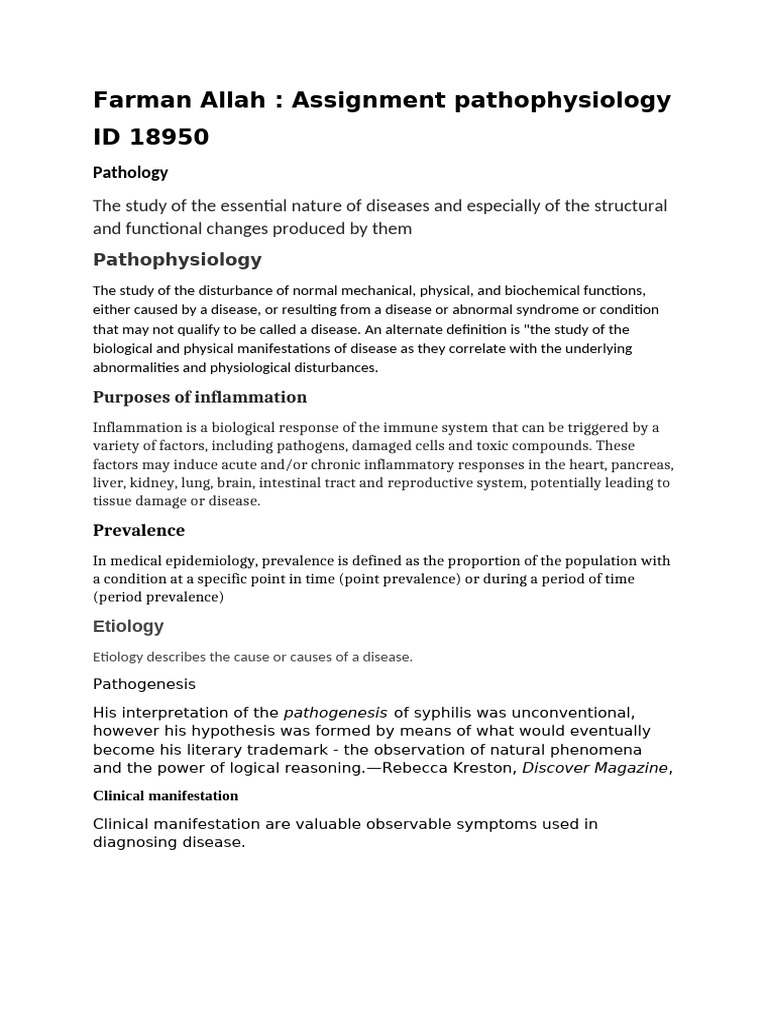Farman Ullah Pathophysiology | PDF | Inflammation | Medical Specialties