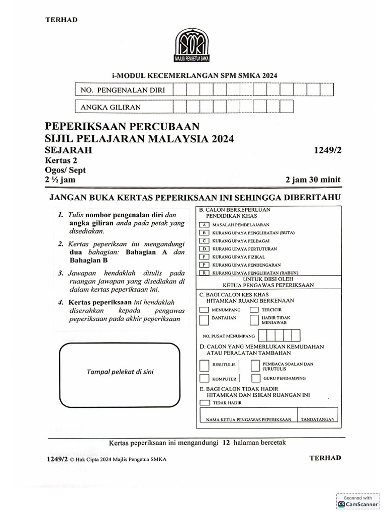Trial K2 Sejarah SPM 2024 - SMKA | PDF