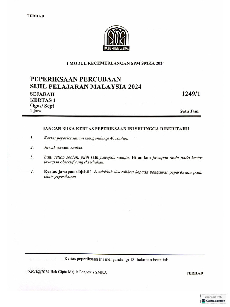 Trial K1 Sejarah SPM 2024 - SMKA | PDF