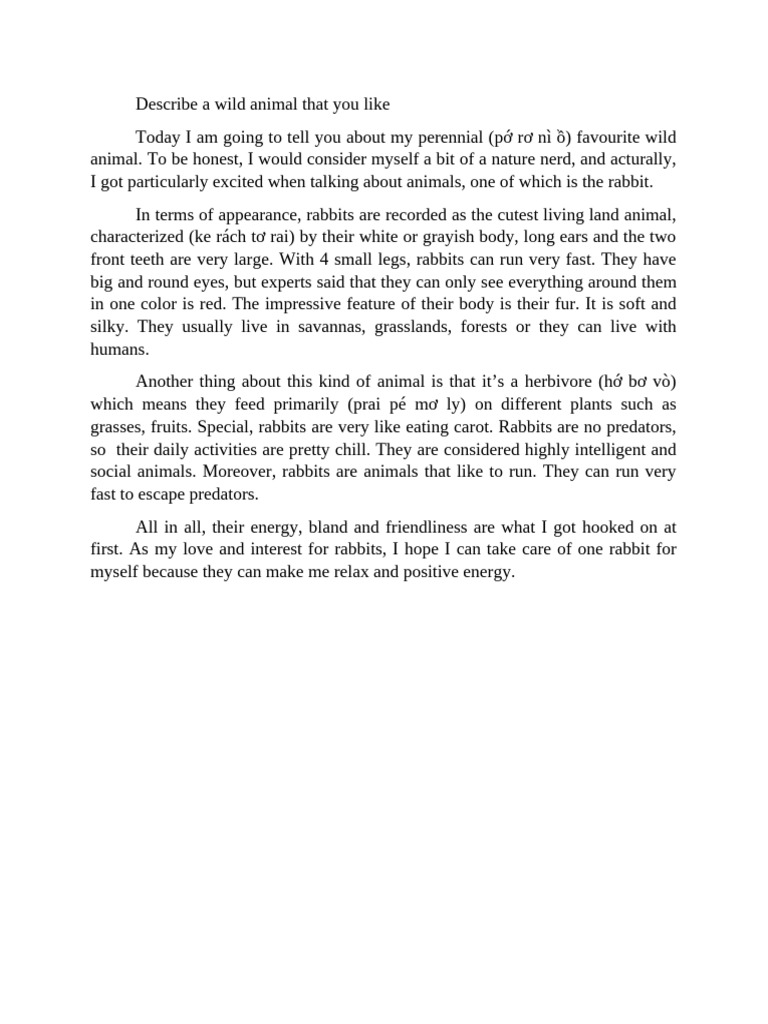 Describe A Wild Animal That You Like | PDF | Aerobic Exercise | Rabbit