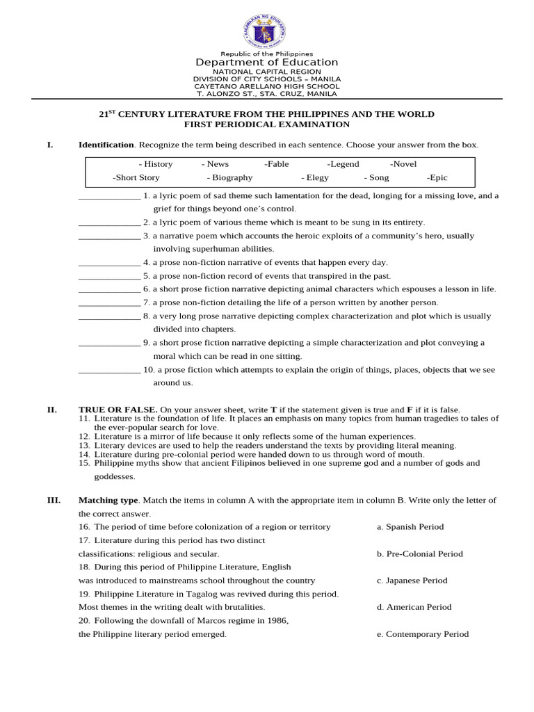 Mt Exam Pdf Narrative Philippines