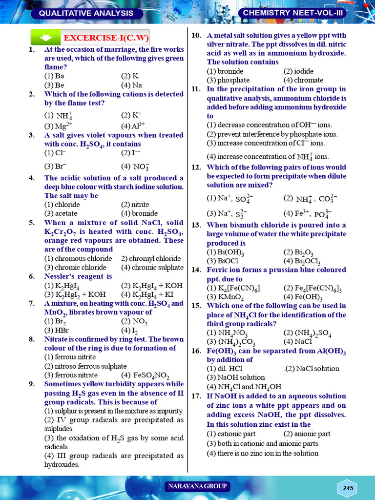NEET Chemistry Qualitative Analysis Guide | PDF | Ammonium | Salt ...