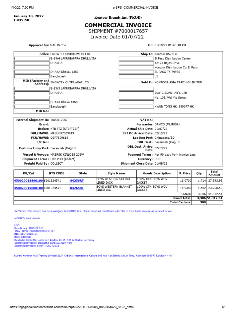 E-Sps - Commercial Invoice 7000017657 | PDF | Invoice | Banking