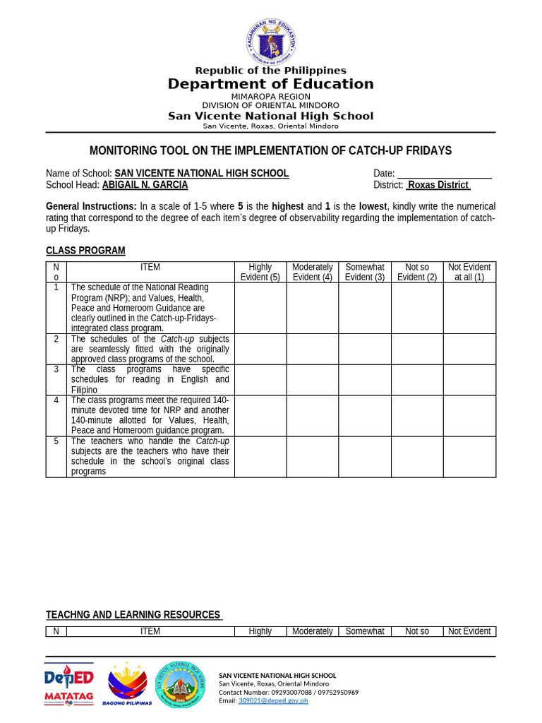 CatchUp Friday Monitoring Tool | PDF | Teaching | Education Theory
