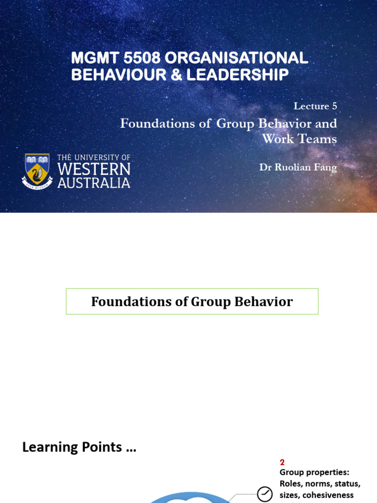 Lecture 5 Group Behavior and Work Teams | PDF | Leadership | Group ...