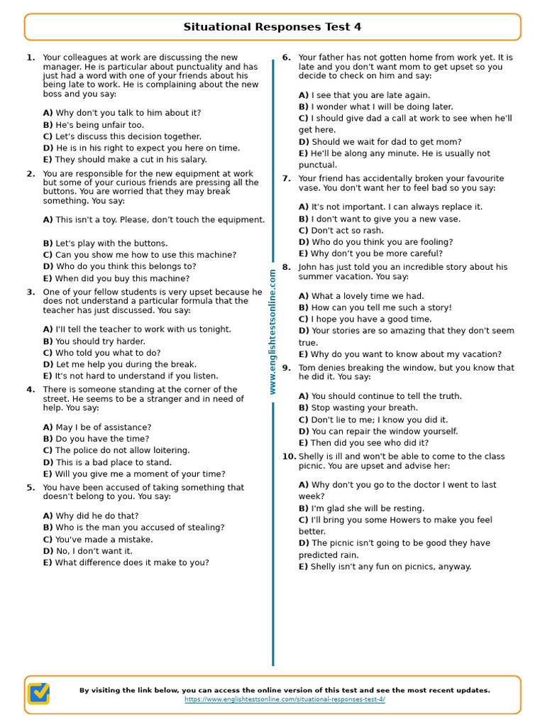 Situational Responses Test 4 PDF | PDF