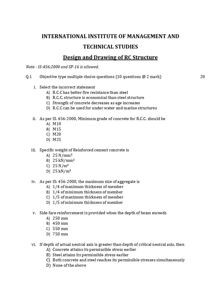 RC Structure Design Exam Guide | PDF | Beam (Structure) | Concrete