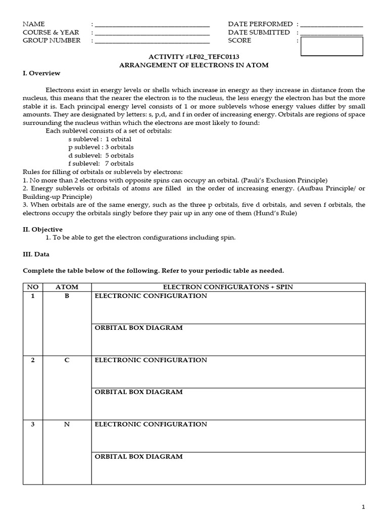Electron Arrangement in Atoms Guide | PDF | Atomic Orbital | Electron ...