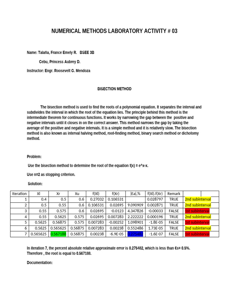 Numerical Methods Laboratory Activity # 03 | PDF