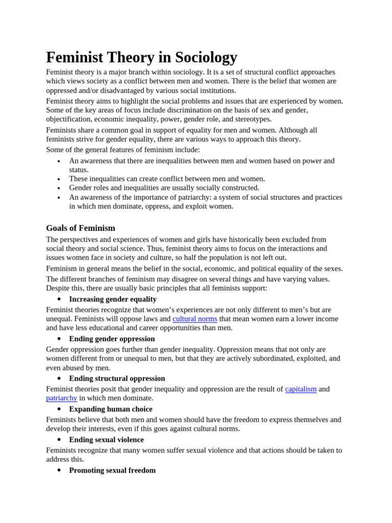 Overview of Feminist Theory in Sociology | PDF | Feminism | Gender Studies