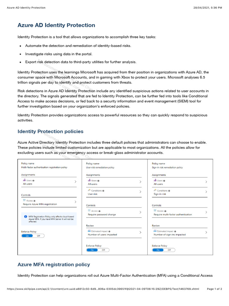 Module 1 - Azure AD Identity Protection - Sec 2 | PDF | Microsoft Azure ...