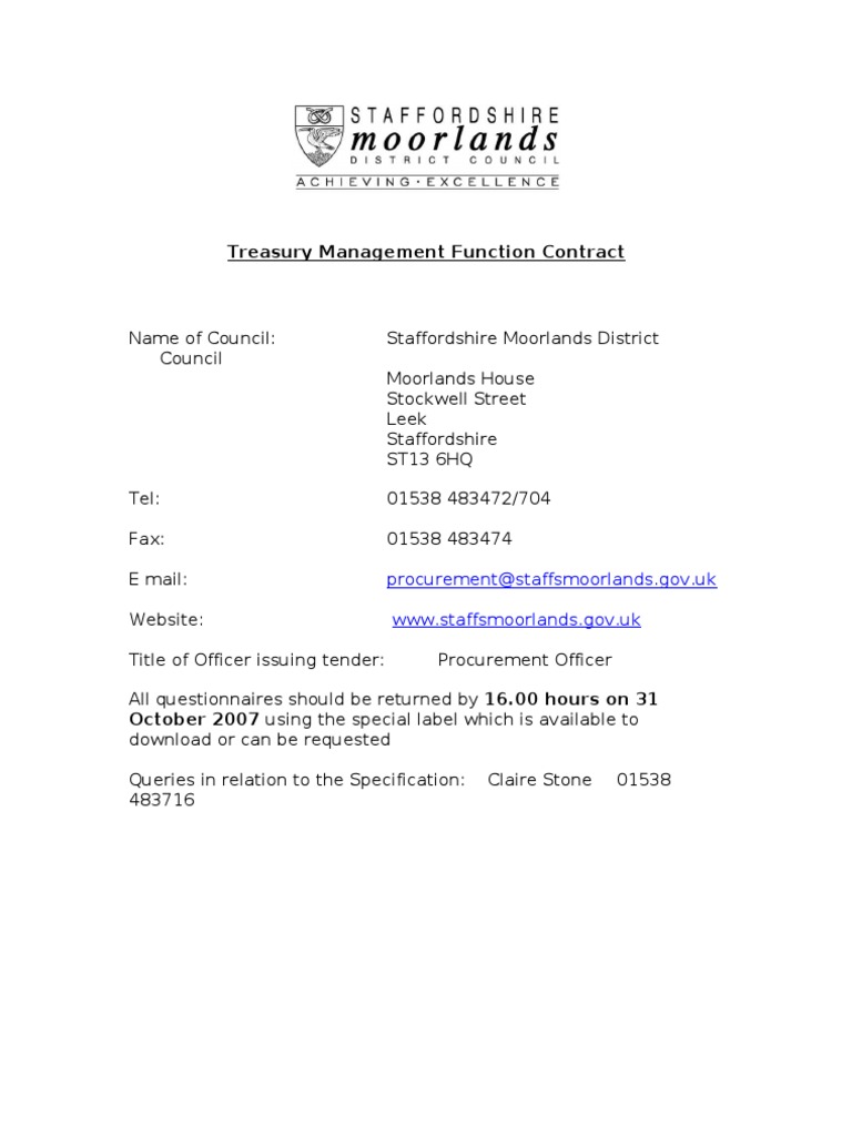 Staffordshire Moorlands Treasury Management Contract | PDF | Credit ...