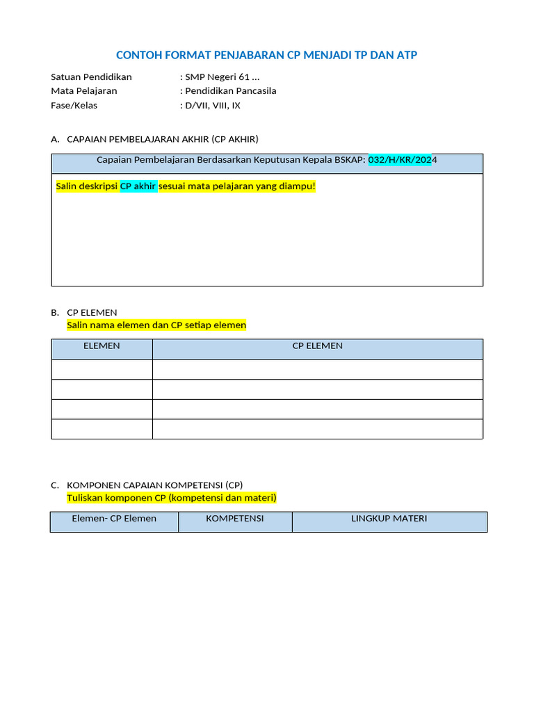 Salinan 01. Format Penjabaran CP Menjadi TP Dan ATP | PDF