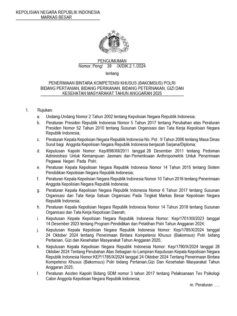 Pengumuman Penerimaan Bakomsus Tahun Anggaran 2025 | PDF