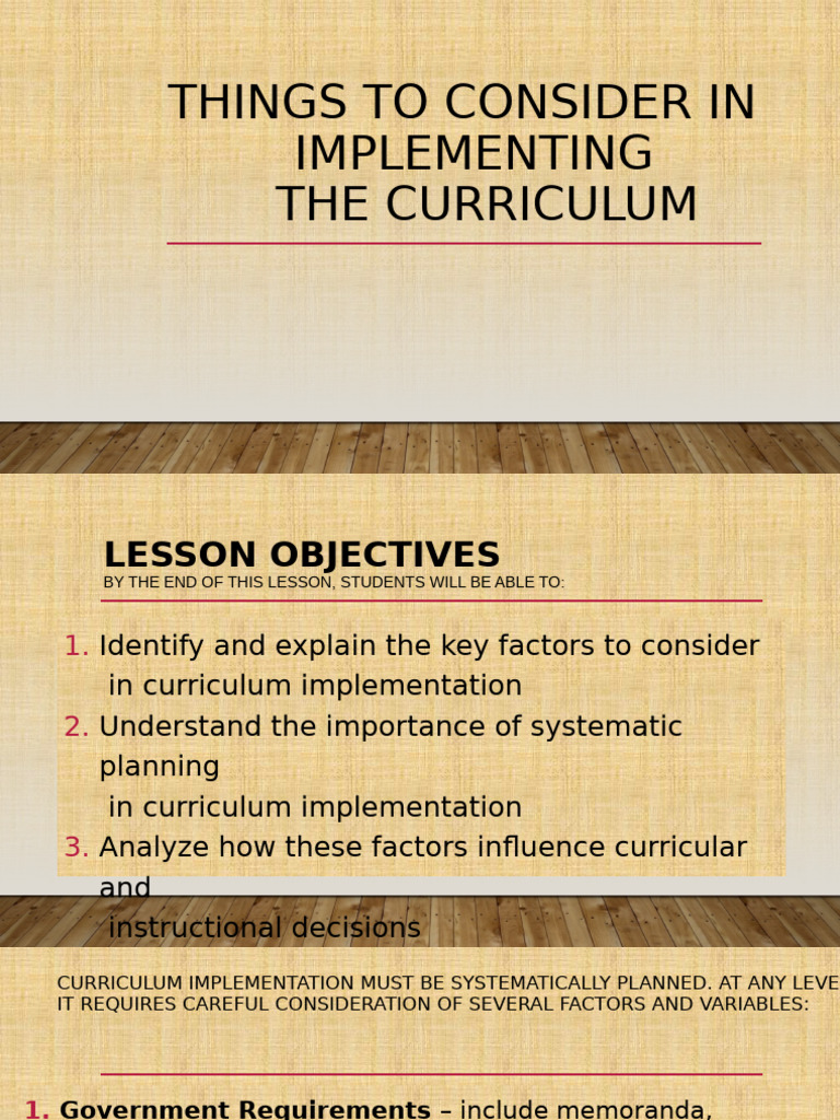 Pred 132 - Things To Consider in Implementing The Curriculum | PDF ...