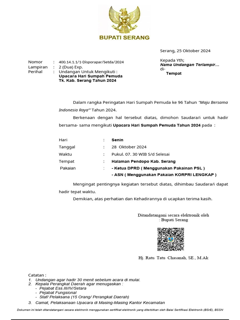 Surat Undangan Upacara Hari Sumpah Pemuda 2024 | PDF