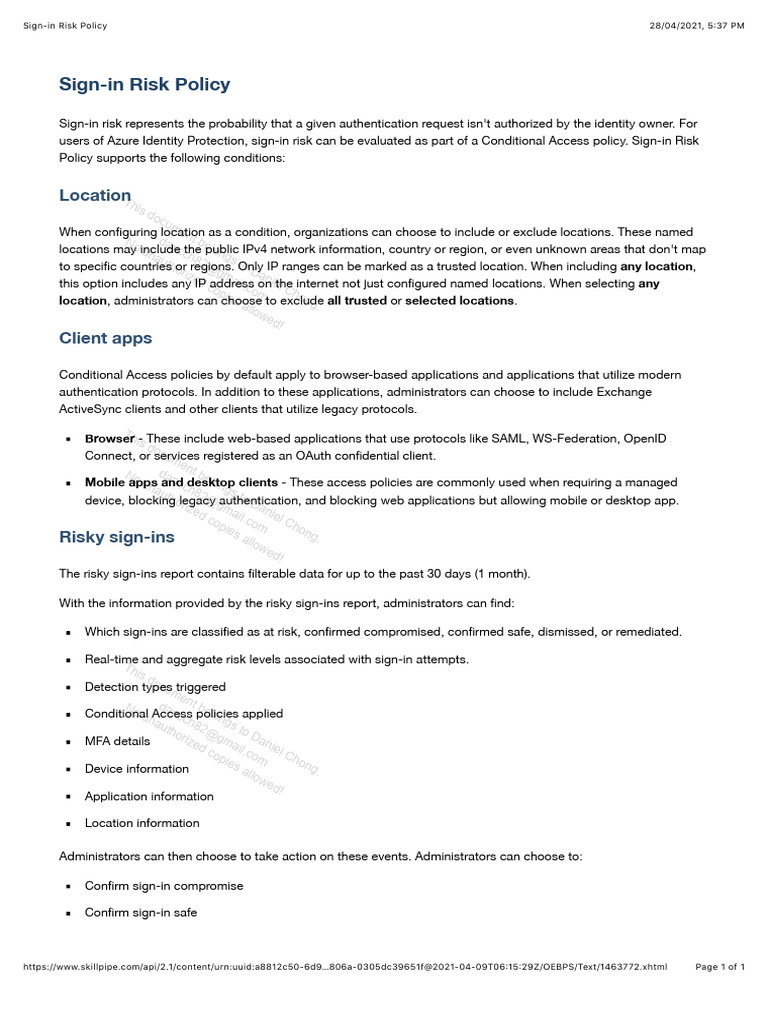 Sign-In Risk Policy - Page 4 | PDF | Software | Computing