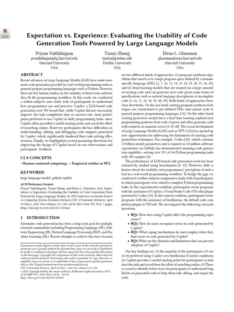 2022 - Expectation vs. Experience - Evaluating The Usability of Code Generation Tools Powered by ...
