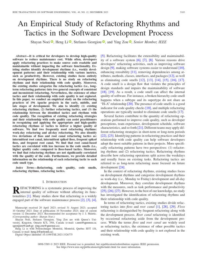 2023 - An Empirical Study of Refactoring Rhythms and Tactics in The Software Development Process ...