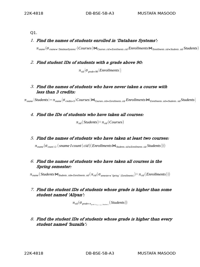 Database System - NUCES-FAST - Assignment # 3 - Solution | PDF