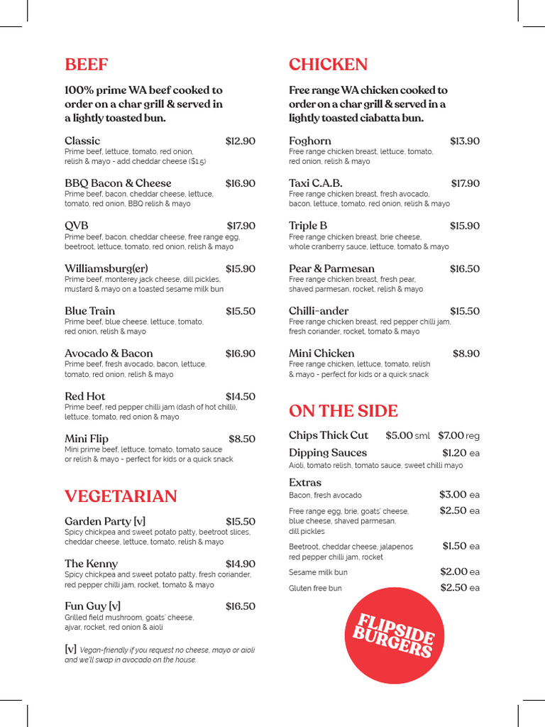 Flipside Menu A4 | PDF | Relish | Chili Pepper