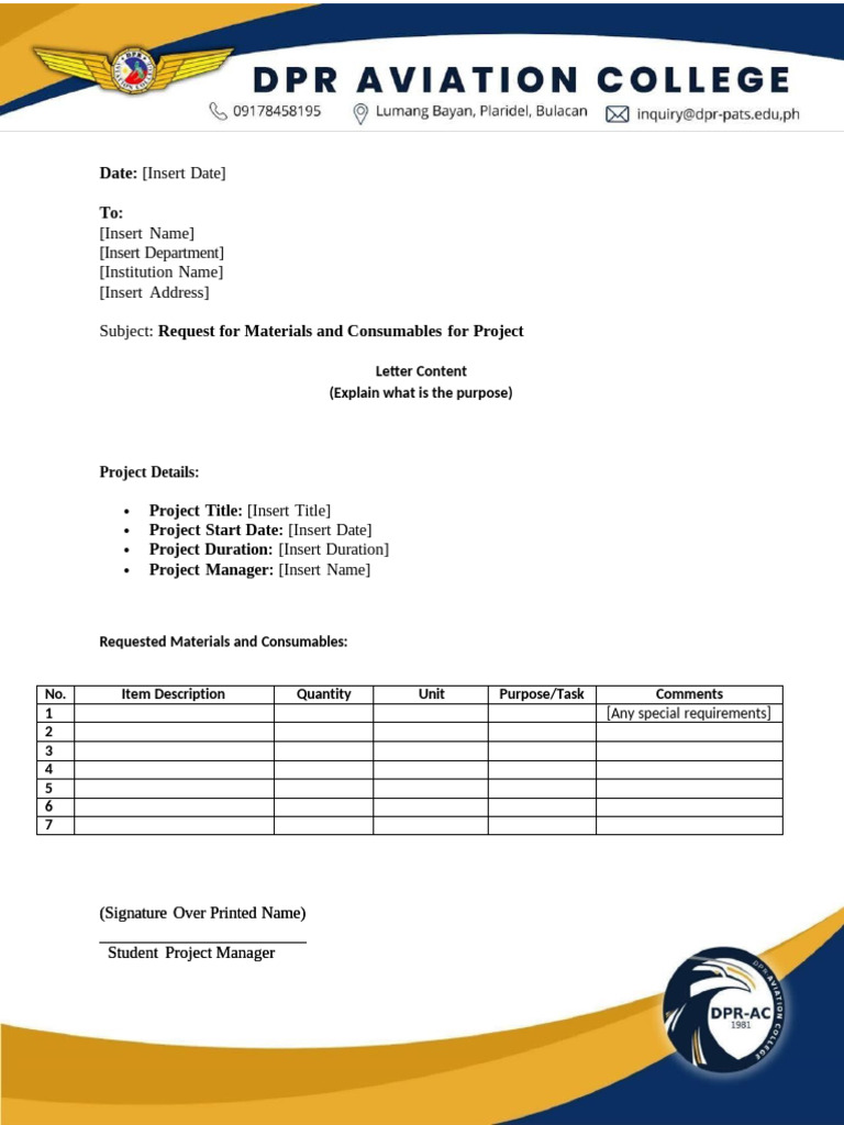 Request For Materials and Consumables For Project | PDF