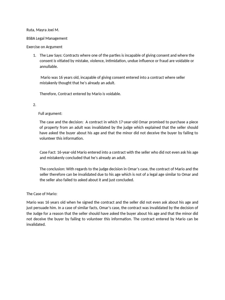 Argument Exercise | PDF | Law