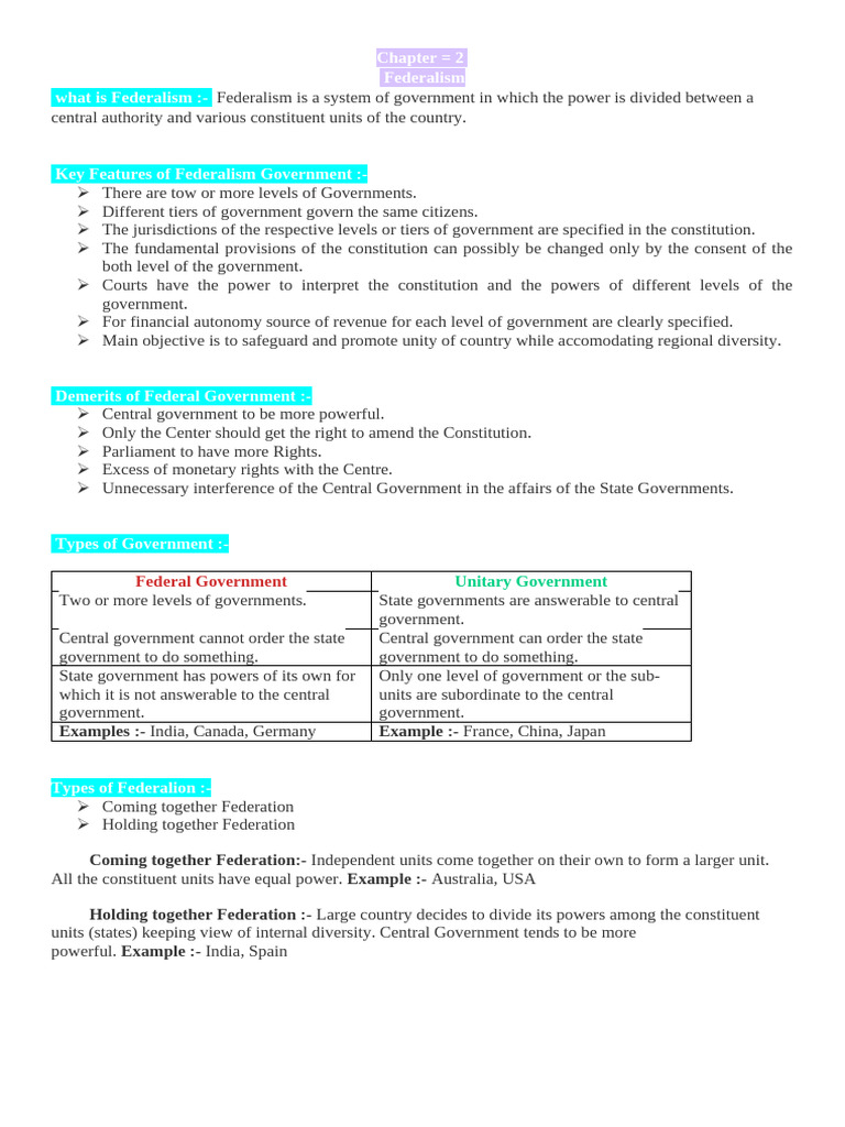 Federalism Notes (1) | PDF | Federation | Political Science