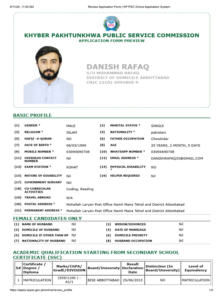 Review Application Form - KP PSC Online Application System | PDF ...