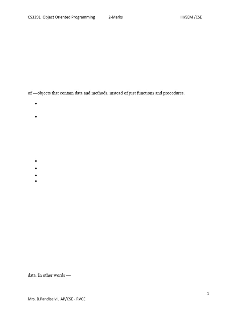 Oop 2 Marks Unit I To V Pdf Inheritance Object Oriented Programming Method Computer