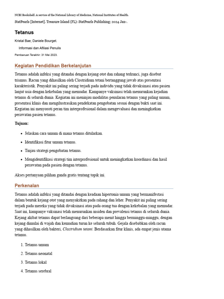 Tetanus: Causes, Treatment, and Transmission | PDF | Clinical Medicine ...