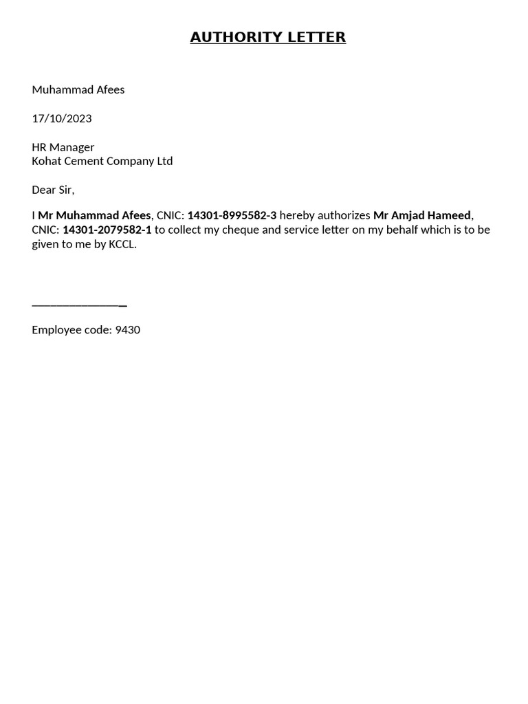 Authority Letter | PDF | Business