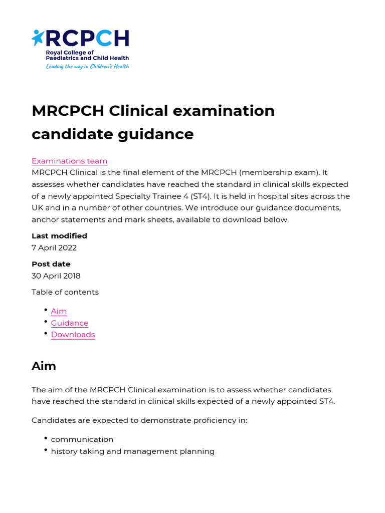 MRCPCH Clinical Exam Candidate Guide | PDF | Physical Examination | Health Care