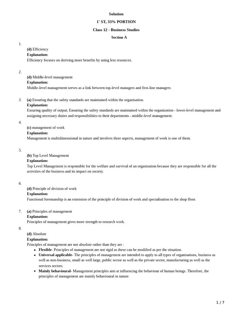 Xii - Business Studies Answer Key | PDF | Goal | Planning