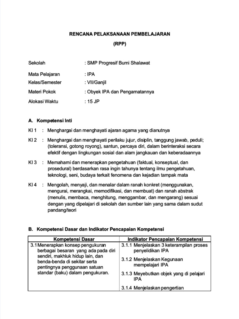 PDF RPP Kelas 7 Pengukuran Compress | PDF