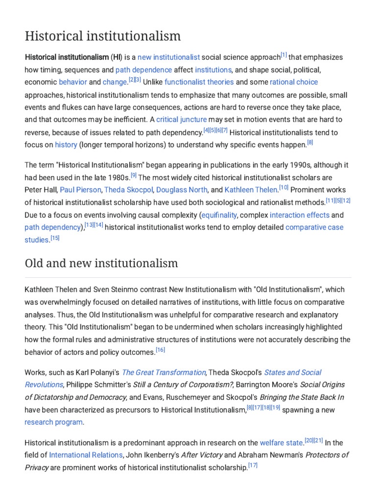 Historical Institutionalism - Wikipedia | PDF | Scientific Theories ...