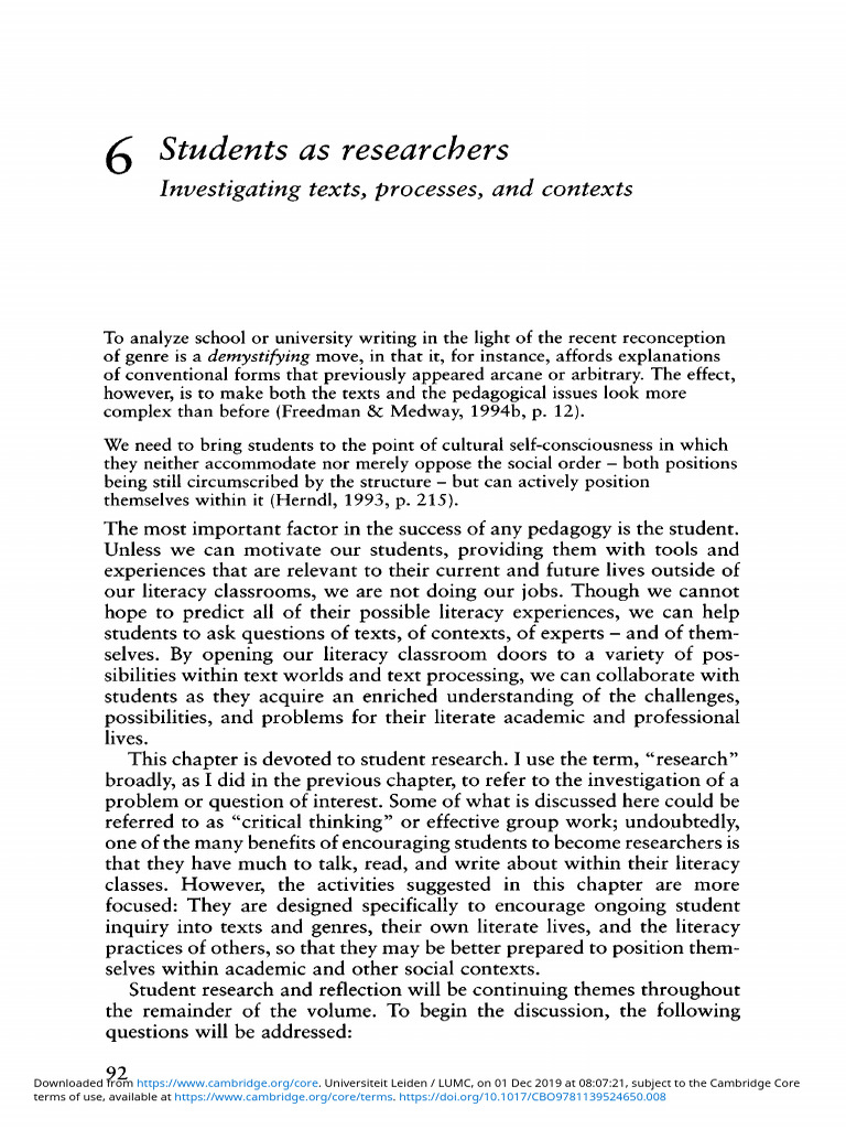 Students As Researchers Investigating Texts Processes and Contex | PDF ...