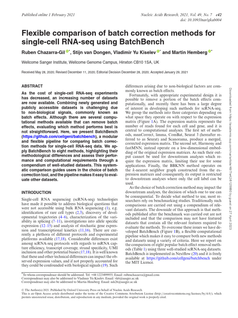 Flexible Comparison Of Batch Correction Methods Pdf Cluster Analysis