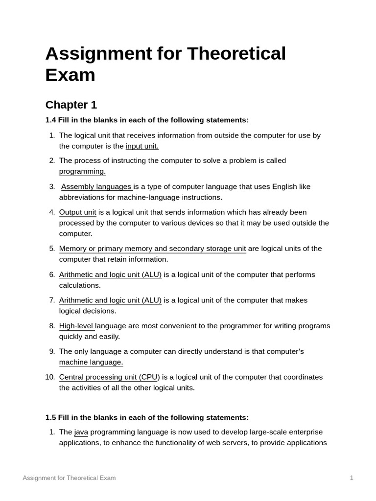 Assignment For Theoretical Exam | PDF | Java Virtual Machine | Boolean ...