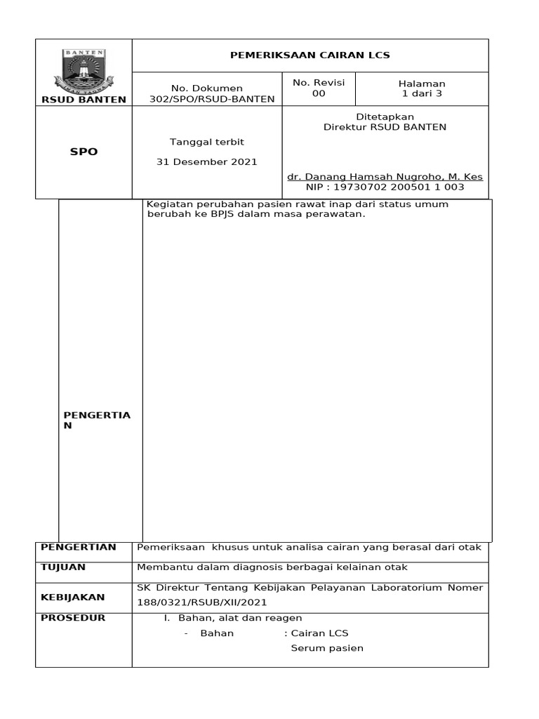 SPO Pemeriksaan Cairan LCS | PDF