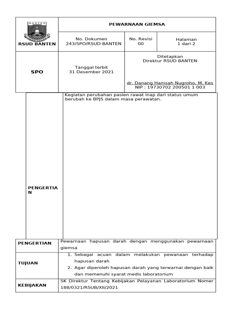 SPO Pewarnaan giemsa | PDF