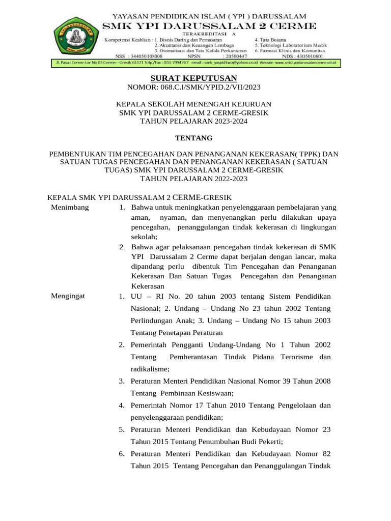 Surat Keputusan TPPK | PDF
