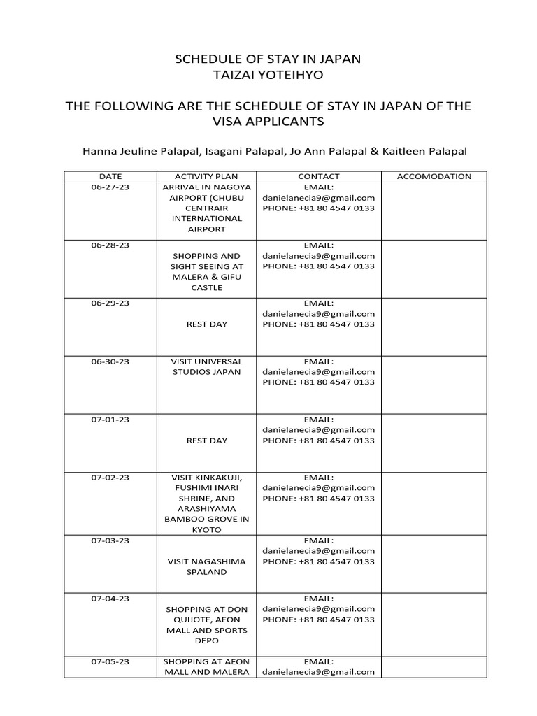 Japan Visa Itinerary for Applicants | PDF | East Asian Religions | Shinto