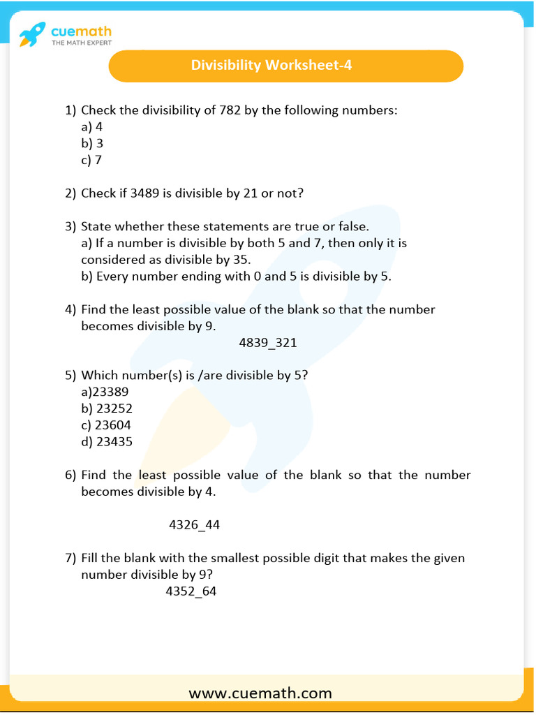 Divisibility Worksheets - Worksheet 4 | PDF
