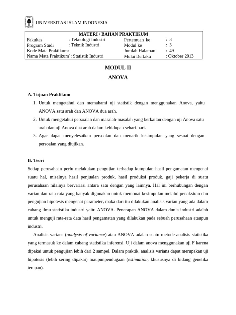 Modul 2 (ANOVA) | PDF