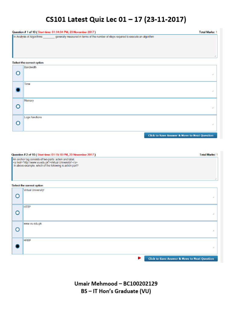 Cs101 Quiz Mega Files Lecture 1 To 17 | PDF
