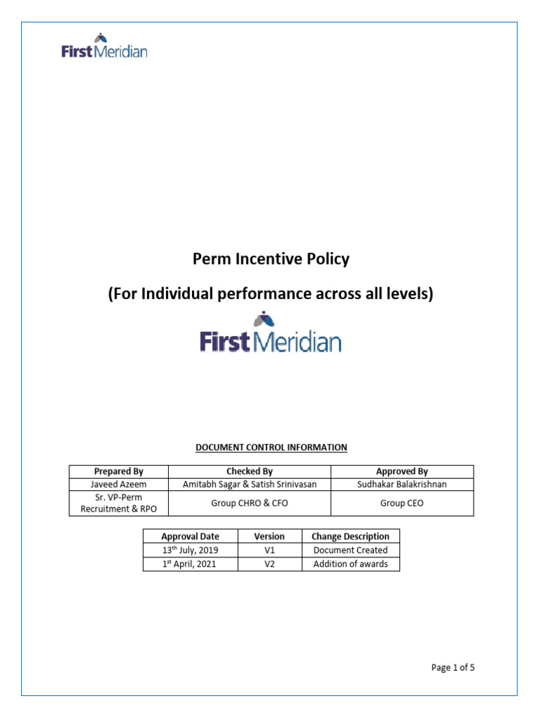 Perm Incentive Policy - Individual Performance | PDF