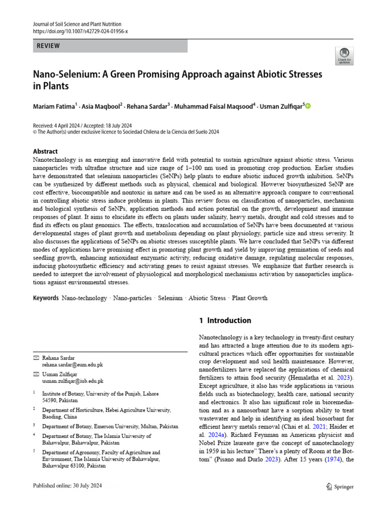 Nano-Selenium: Enhancing Plant Resilience | PDF | Nanoparticle ...