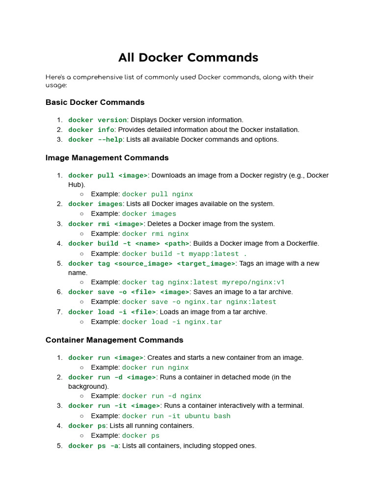 Important Docker Commands | PDF | Unix Software | Software Engineering Important Docker Commands | PDF | Unix Software | Software Engineering